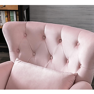 Janoray Mid Century Modern Accent Chair Upholstered Armchair Comfy Velvet Fabric Single Sofa with Tufted Wingback for Small Spaces Bedroom Living Room, Pink