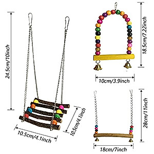 OMYZERO 3Pcs Bird Parrot Toys Swing Hanging, Bird Cage Accessories Toy Perch Ladder Chewing Toys Hammock for Parakeets,Cockatiels,Lovebirds,Conures,Budgie,Macaws,Lovebirds,Finches and Other Small Pets