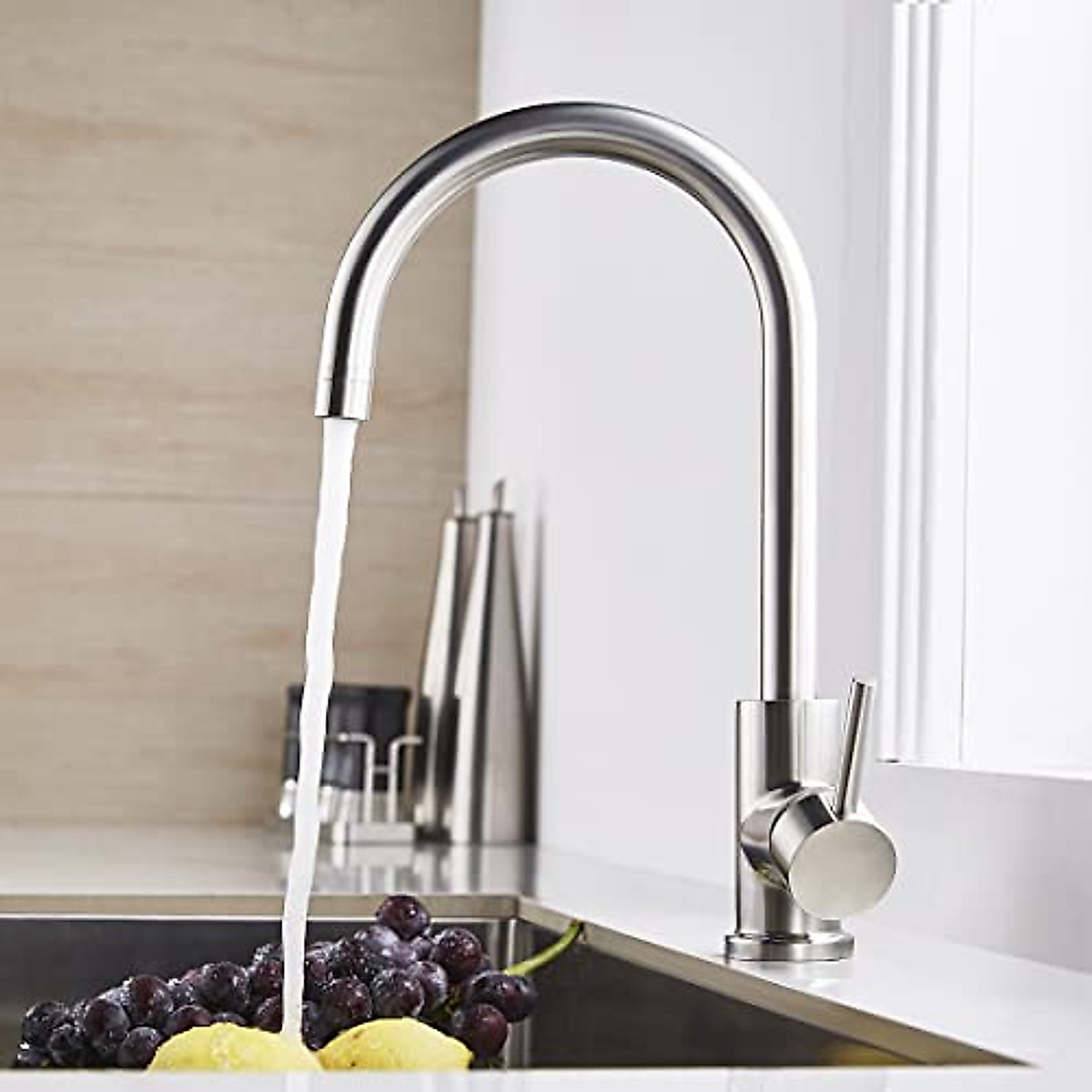 Trywell Single Hole Kitchen Faucet Prep Bar Sink Tap One Handle Lever Brushed Solid Stainless Steel 360 Rotating Gooseneck Cold Hot Mixer Water