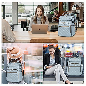 EMPSIGN Laptop Backpack for Women 17 Inch Travel Backpack, Large Capacity 40L Compuer Quilted Backpack Purse, Waterproof Stylish Business College Backpack with USB Port, Quilted Blue