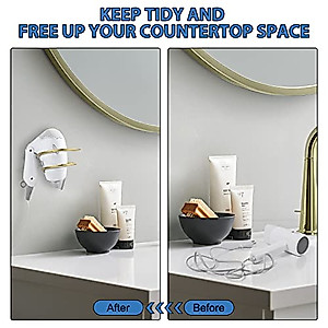 Hair Dryer Holder YUESIMATE Hairdryer Hanging Rack Blower Dryer Holder Bathroom or Bedroom Hair Dryer Organizer Wall Mounted Stainless Steel, 4.33 Inches, Gold
