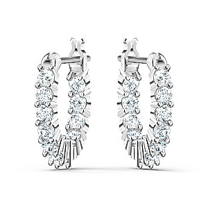 Swarovski Matrix Vittore Mini Hoop Pierced Earrings with White Circle Cut Crystal on a Rhodium Plated Setting with a Hinged Closure