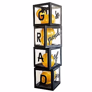 Balloons Boxes GRAD So Proud of You Graduations 2023 for Graduation Party Decorations Supplies for Indoor/Outdoor Home Door Décor 4 Pcs Black Balloons Transparent Boxes(NO Balloons)