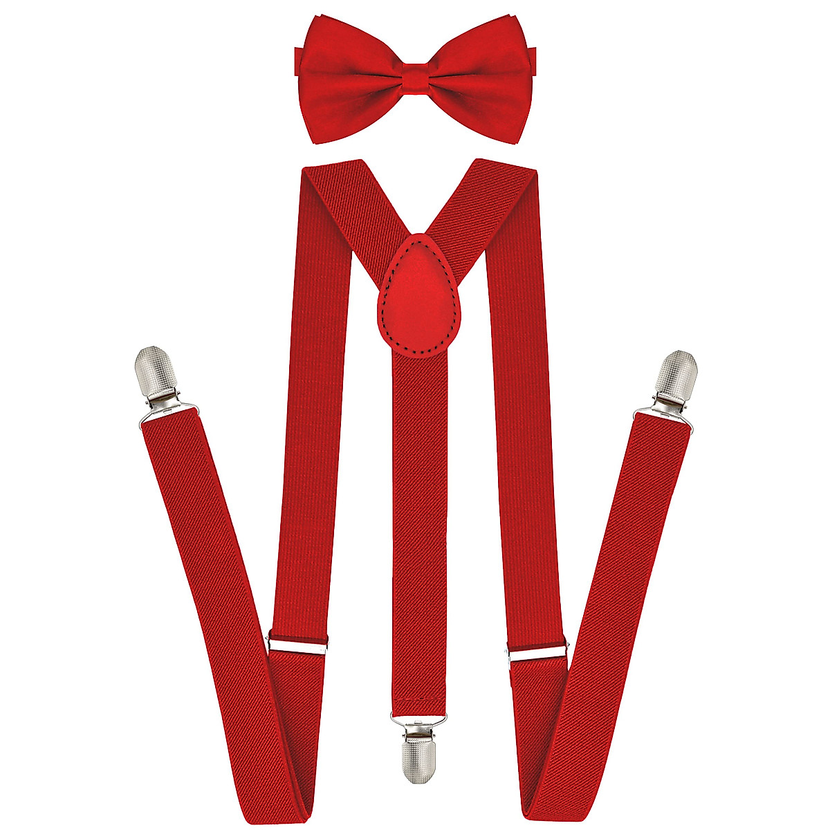 trilece Red Suspenders for Men with Bow Tie - Adjustable Size Elastic 1 inch Wide Y Shape - Womens Suspenders with Bowtie - Halloween Costume (Red, 1)