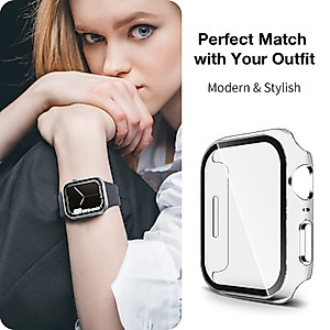 LK 2 Pack Hard PC Case with Tempered Glass Screen Protector Compatible for Apple Watch Series 6 SE 40mm, Ultra-Thin Overall Protective Cover for Apple Watch 6 SE 40mm (Clear)