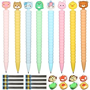 Mechanical Pencils Cute Mechanical Pencils with Animal Erasers and Pencil Refills, 0.5mm Kawaii Mechanical Pencils with Fun Toppers Colorful Mechanical Pencils for Girls Kids Students (24 Pieces)