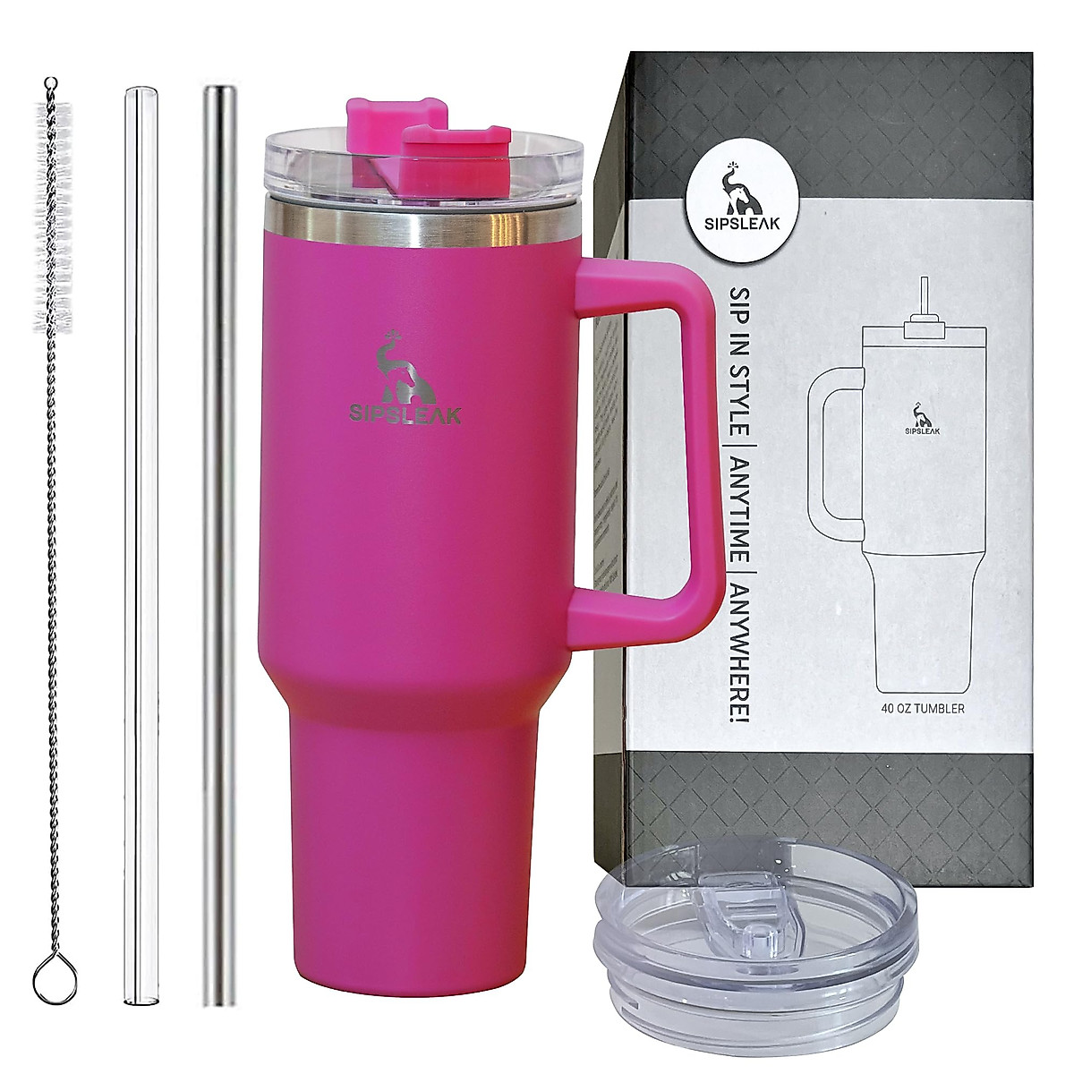 Du&Kha SIPSLEAK 40 Oz Tumbler with Handle and Straw – Stainless Steel Insulated Tumblers with 2 Lids, 2 Straws, Straw Brush – Portable and Reusable Coffee Tumbler Travel Coffee Mug Keeps Hot and Cold