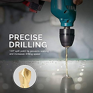 NEIKO 10038A Left-Hand Drill-Bit Set, High-Speed Steel Drills with Titanium Nitride Coating, Reverse-Twist Drill Bits, SAE Sizes, 13-Piece Set