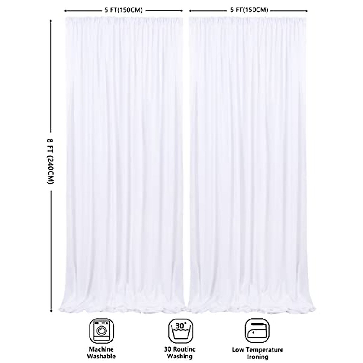 White Backdrop Curtain Polyester Backdrop for Wedding Party Baby Shower Birthday Photography Ceremony 5ft x 8ft 2 Panels