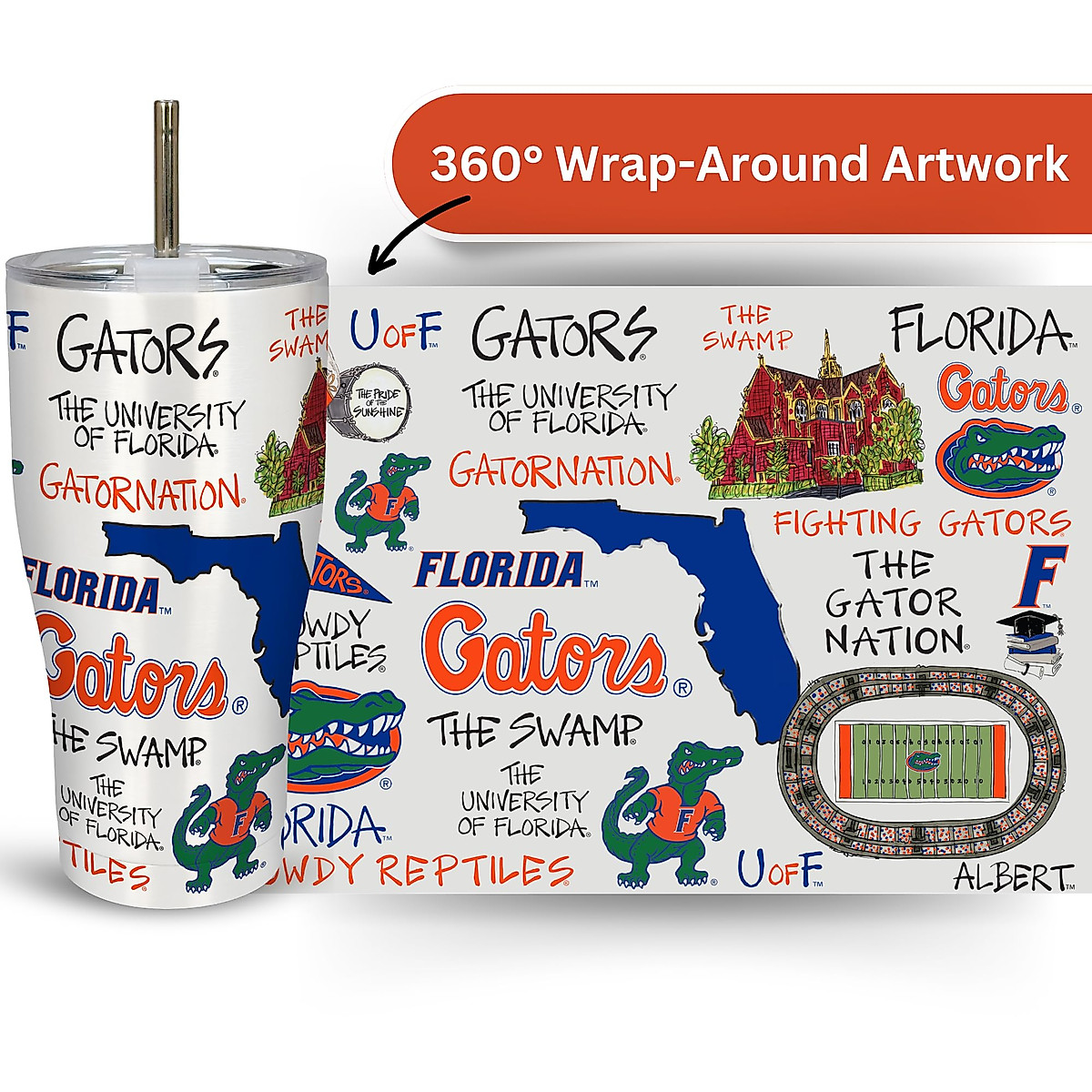 University of Florida 30oz Stainless Steel 3D Icon Travel Mug – High Performance Double-Walled Thermos w/Convertible Lid & Straw – Insulated Decorative NCAA Beverage Tumbler – For Hot or Cold Drinks