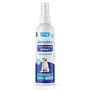 Vetnique Dermabliss Medicated Chlorhexidine Antiseptic Skin Spray for Dogs & Cats, Supports Skin Infections and Irritations 8oz