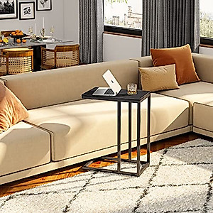 WLIVE Side Table Set of 2, C Shaped End Table for Couch, Sofa and Bed, Large Desktop C Table for Living Room, Bedroom, Gray and Black