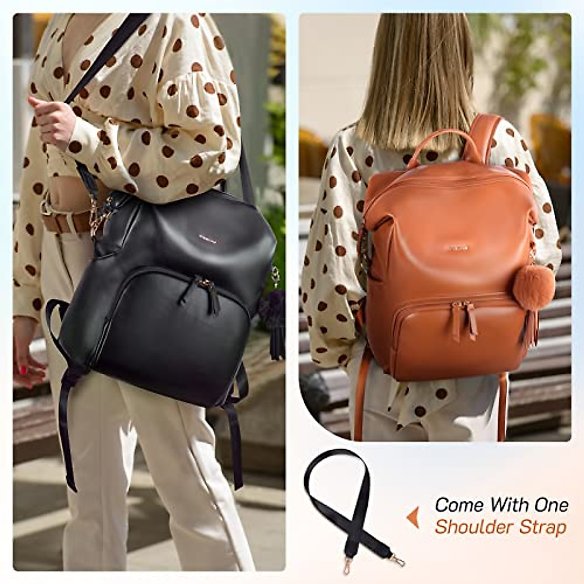 Missnine Backpack Purse for Women Fashion Leather Backpack for School Travel Large Ladies Shoulder Bags with Tassel