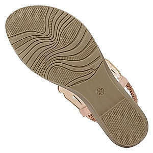 ZriEy Women's Open Toe Flat Sandals Beach Sandals Beaded Flower Rhinestone Flat Sandals Low Heels Dress Wedding Party Driving Shopping Travel Shoes Rose Gold Size 10