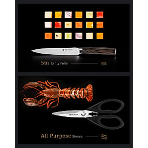 BRODARK Chef Knife Set Professional 4-Pieces kitchen knife, Ultra Sharp German Stainless Steel Knife with Kitchen Shears, Ergonomic Handle Full Tang Forged Gift with Premium Box