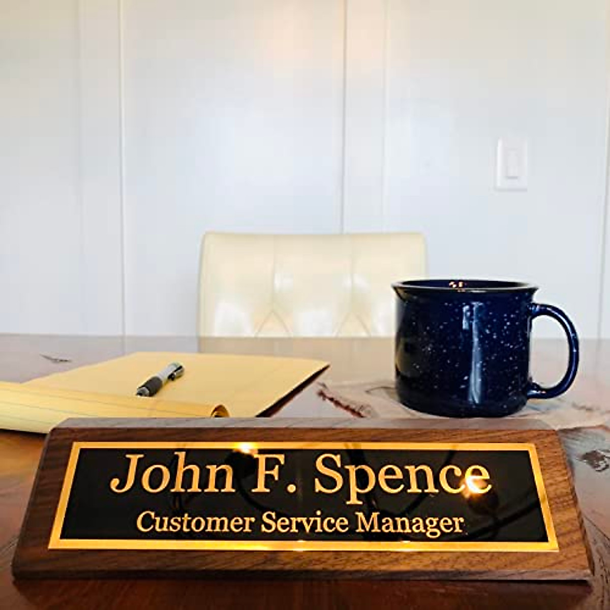 Walnut Desk Name Plate Personalized - 8" Name Plates for Desks - Solid Wood Desk Plaque