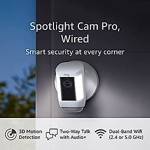 Ring Spotlight Cam Pro, Wired | 3D Motion Detection, Two-Way Talk with Audio+, and Dual-Band Wifi (2022 release) - White