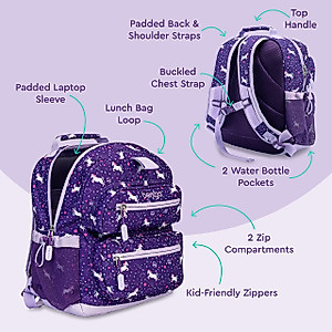 Bentgo Kids Backpack - Lightweight 14” Backpack in Fun Prints for School, Travel, & Daycare, Ideal for Ages 4+, Roomy Interior, Durable & Water-Resistant Fabric, & Loop for Lunch Bag (Unicorn)