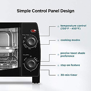 COMFEE' 4 Slice Small Toaster Oven Countertop, Retro Compact Design, Multi-Function with 30-Minute Timer, Bake, Broil, Toast, 1000 Watts, 2-Rack Capacity, Black (CFO-BB101)