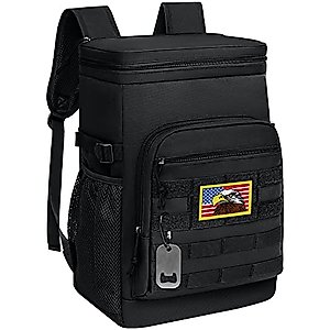 TACTICISM Backpack Cooler 38 Cans Tactical Lunch Backpack for Men Work - Molle Soft Cooler Backpack Insulated Waterproof Leak Proof - Camping Beach Kayaking Hiking Fishing Accessories - Black