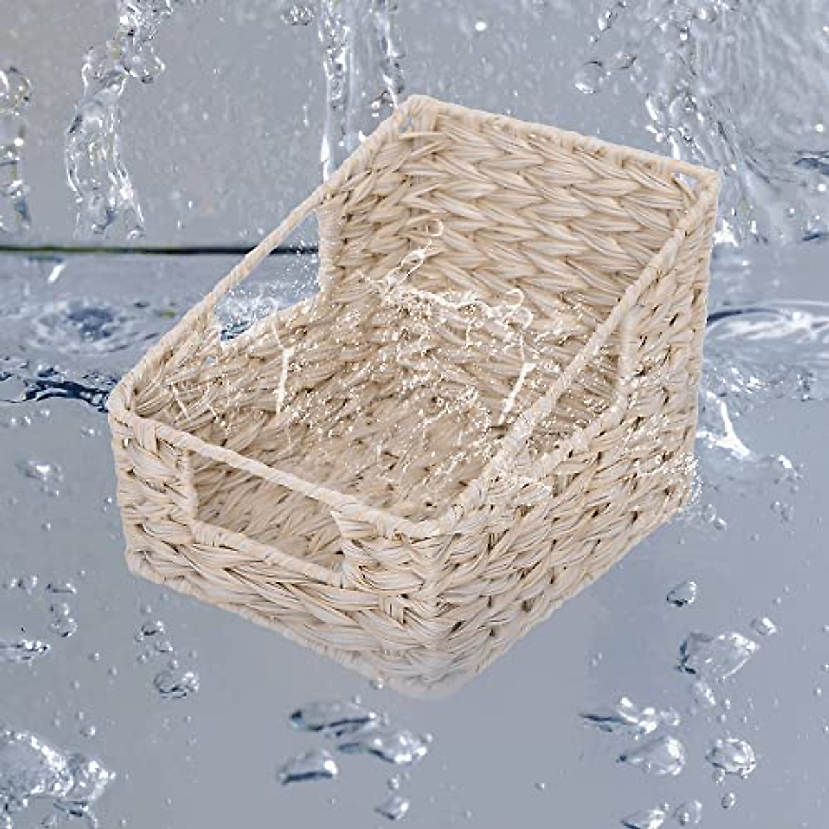 GRANNY SAYS Wicker Basket with Handles, Trapezoid Decorative Woven Baskets, Waterproof Wicker Storage Baskets for Shelves, Wicker Baskets for Organizing, Butter Milk, 2-Pack