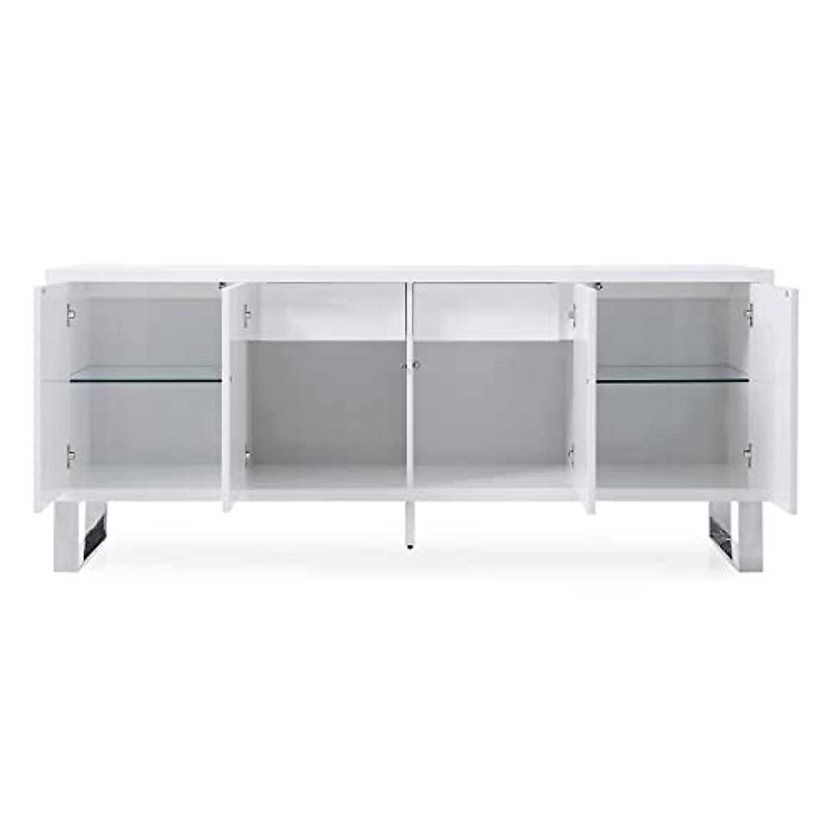 Zuri Furniture Modern Neve Sideboard in White High Gloss Lacquer with Polished Stainless Steel Legs