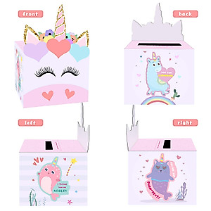 Valentine Boxes for Kids - Unicorn Valentines Day Cards for School Classroom Boys Girls Gifts Exchange & Greeting, Kids Valentines Gift for Party Favor Sets (1 Mailbox/32 Unicorn Cards/1 Teacher Card)