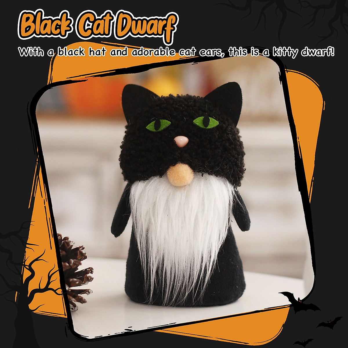 Kyhvoux Black Cat Gnomes Plush Decoration, 3 PCS Handmade Cute Elf Dolls Gift for Women Swedish Tomte Faceless Dwarf Winter Home Indoor Decor for Table Centerpieces Ornament Tiered Tray