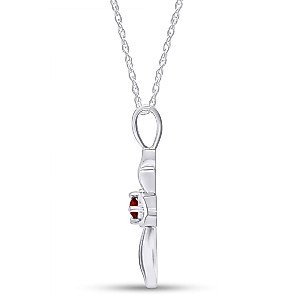 AFFY Round Shape Simulated Garnet Open Cross Pendant Necklace in 14k White Gold Over Sterling Silver for Women 18" Chain