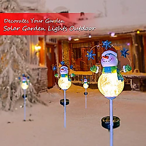 haitianxin Christmas Solar Garden Lights Stakes Snowman Pole Lamp New Year Decor Yard Art Outdoor Winter Lawn Pathway
