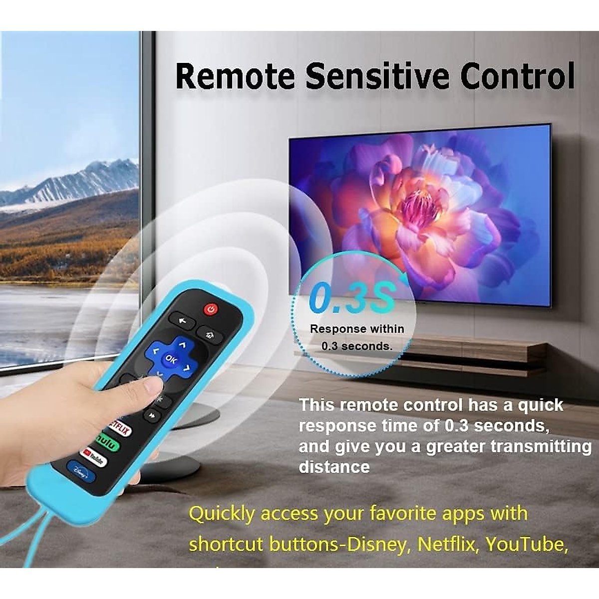 Replacement Remote for Roku TCL TV with Luminous Silicone Case, Compatible for TCL Roku, Hisense, Onn, Sharp, Element, Westinghouse, Philips Roku Series Smart TVs (Not for Roku Stick and Box)