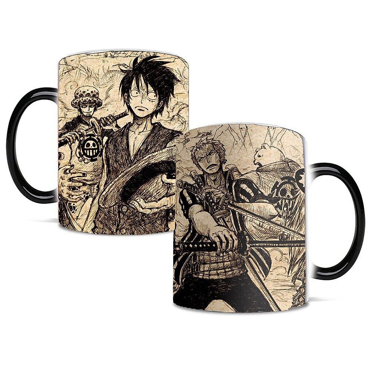 Funcious One Piece Luffy Color Changing Heat-Sensitive Reactive Ceramic Coffee Mug One Piece Anime Mug Hand Drawing