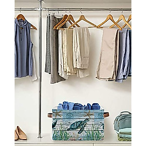 Storage Cubes Organizer with Handles, Aminal Sea Turtle Sea Horse Octopus Whale Storage Bins Collapsible Storage Baskets for Shelf Closet Nursery Cloth Organizers Box Ocean Underwater World Theme 1pcs