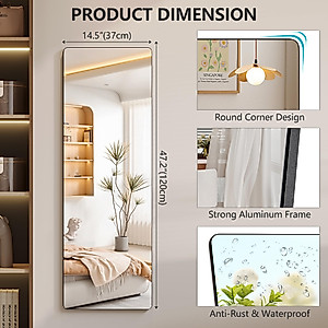 Vlsrka Over The Door Full Length Mirror, Back of Door Hanging Mirror, Black Wall Mount Mirror, Frameless Full Body Mirror for Bedroom, Closet (47" x 14.5”)