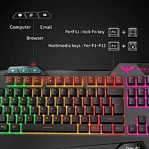 Toytexx HV-KB558CM Rainbow LED Backlit USB Gaming Keyboard and Mouse Combo, 104 Keys, 4800 DPI Mouse