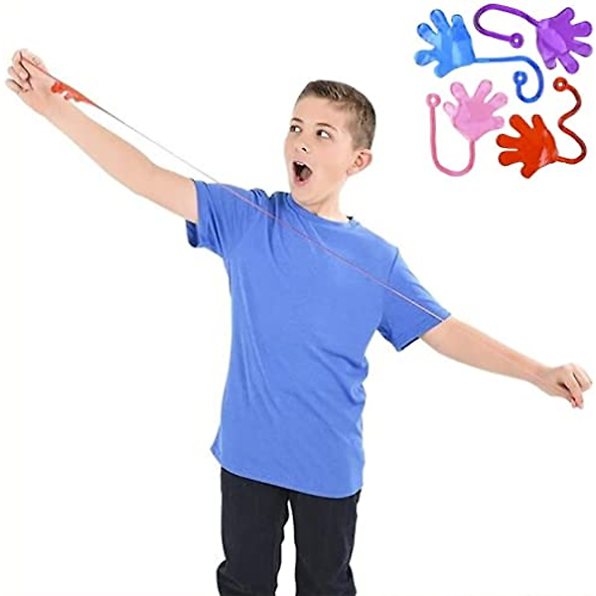 Baby Yoda Party Supplies Set includes 25pcs Yoda cake topper ,One Big Baby yoda Balloon ,6pcs STICKY HANDS , Spiderman Stretchy Window-Crawler (5 Units), Very interesting toy gift set