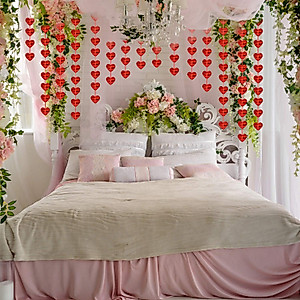 24 Pack red Heart Garlands Valentine's Day Decorations 144 Pieces Red Hearts for Valentine's Day, Wedding, Mother's Day, Party Supplies, No DIY