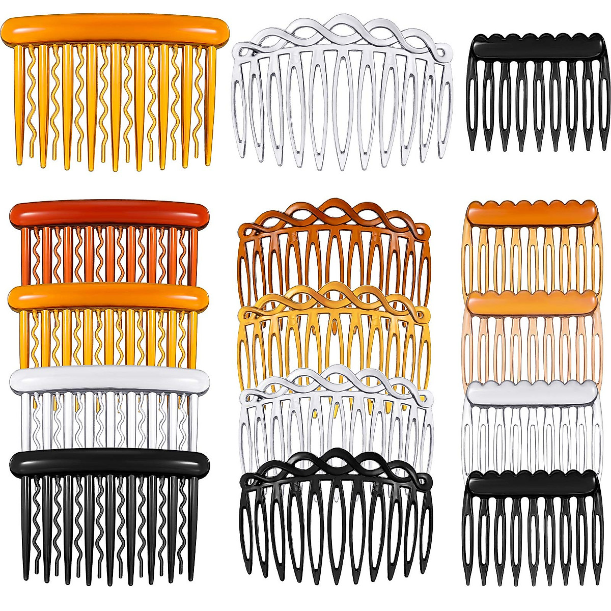 12 Pieces Plastic Side Hair Twist Comb French Twist Comb Hair Clips with Teeth for Fine Accessories Women, 4 Colors(Retro Color,Chic)