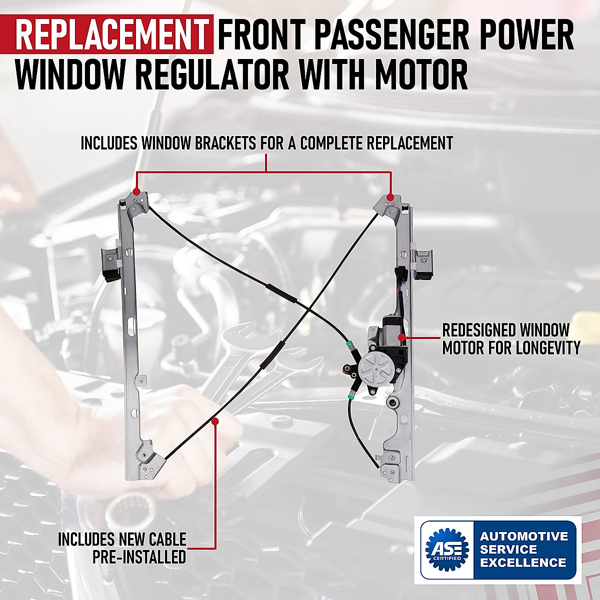Replacement Front Passenger Power Window Regulator with Motor - Compatible with Cadillac, Chevy, GMC - Escalade, Silverado 1500HD, Suburban 2500, Tahoe, Sierra 3500 Classic, Yukon - Replaces 741-645