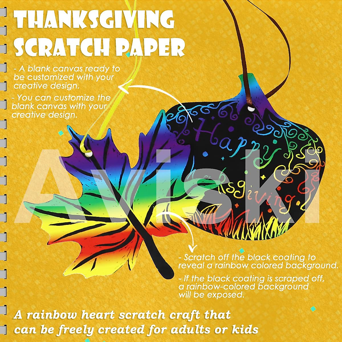 Aviski 72PCS Thanksgiving Rainbow Scratch Art, Fall Paper Crafts for Kids, Thanksgiving Day Pumpkin Maple Turkey Hanging Ornament Decorations, Art Craft Supplies for Home Tree Classroom Decor