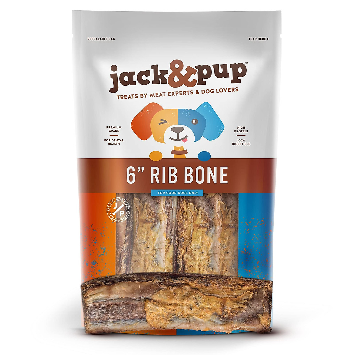 Jack&Pup 6" Beef Rib Bones for Dogs | Natural Dog Bones for Small Dogs | Flavorful and Fun Dog Chew Bones (13 Pack)
