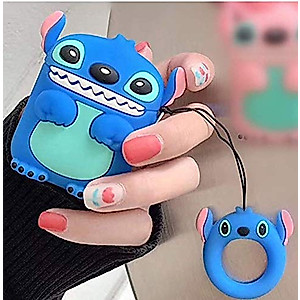 Cocomii 3D AirPods Case - 3D Cartoon - Slim - Lightweight - Matte - Keychain Ring 3D Cartoon Characters Cartoon - Luxury Aesthetic Headphone Case Cover Compatible with Apple AirPods (Stitch)