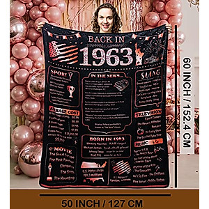 Henghere 60th Birthday Gifts for Women Friend, Mom, Grandma, Sister, Wife, Aunt, Coworker, Happy 60 Year Old Birthday Decorations Women | Blanket for Bed Sofa 60x50 Inches, Rose Gold