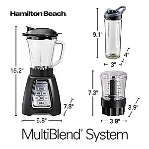 Hamilton Beach Blender and Food Processor Combo With Auto Programs For Smoothie and Ice Crush, Blend-In Portable Travel Cup, 52oz Glass Jar & 3 Cup Food Chopper, 950 Watts, Black (58242)