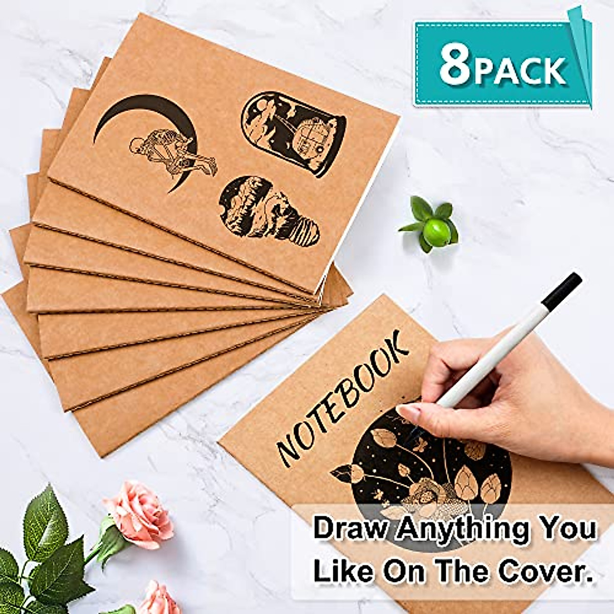 8 Pack A5 Kraft Notebooks, 60 Lined Blank Pages Travel Journal Bulk, Soft Cover Notebooks for Women Girls Students by Feela, Making Plans Writing Memos Office School Supplies, 8.3 X 5.5 in