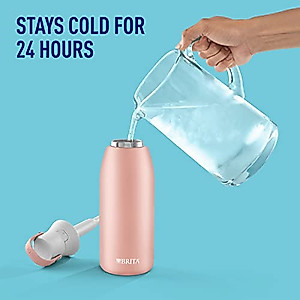 Brita Insulated Filtered Water Bottle with Straw, Reusable, Stainless Steel Metal, Rose, 32 Ounce