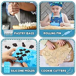 Aoskie Kids Baking Set with Dinosaur Apron and Chef Hat, Cooking Chef Set Baking Supplies Dress Up Role Play Toys Gift for 3-8 Years Old