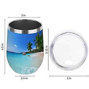 silichee 12 Oz Stainless Steel Coffee Travel Mug with Lid Beach Island Lazio at Praslin Seychelles Insulated Tumblers Vacuum Coffee Mugs for Hot and Cold Drinks,Wine,Coffee