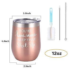 GINGPROUS You're Awesome Keep That Up Birthday Gifts Wine Tumbler for Women, 12 Oz Insulated Wine Tumbler with Saying, Inspirational Funny Gift Idea for Best Friends Girlfriend Coworker, Mint…