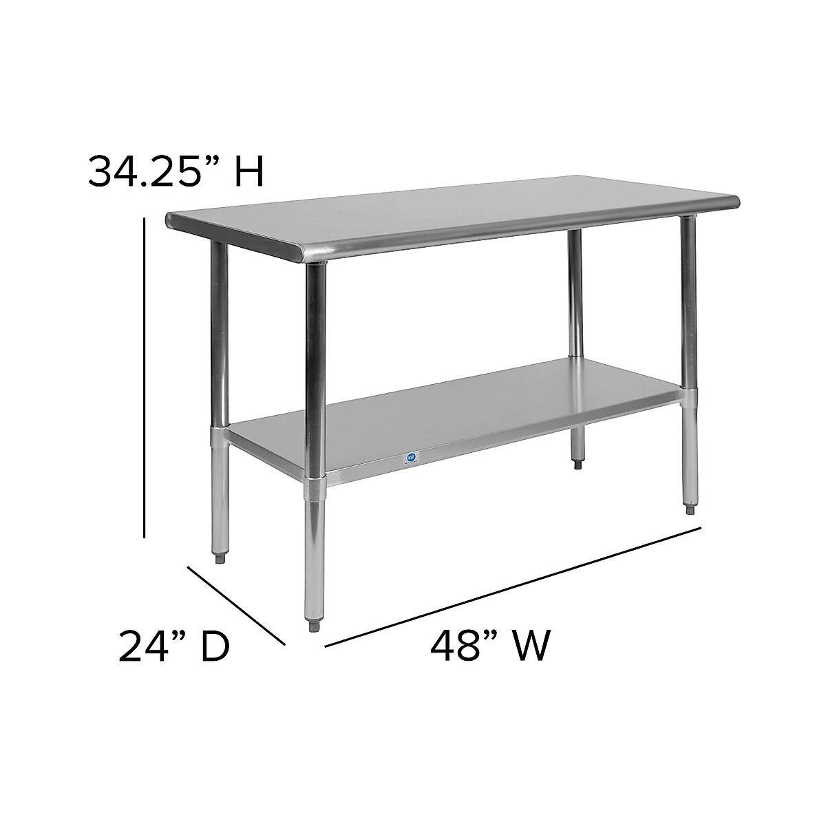 Flash Furniture Rawcliffe NSF Certified Stainless Steel Kitchen Prep and Work Table, Commercial Work Table with Storage, 48"W x 24"D x 34.5"H, Silver